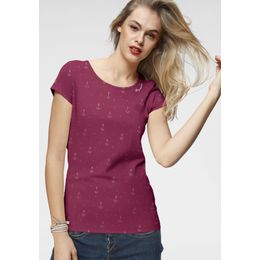 T-Shirt Ragwear "FLORAH A ORGANIC O", Damen, Gr. XXL (44), raspberry 4051, Single Jersey, Obermaterial: 70% Baumwolle, 30% Polyester, bedruckt, gemustert, kontrastfarbene Details, mehrfarbig, figurbetont normal, Rundhals, Shirts T-Shirt, mit maritimen Anker-Allover-Druck, Topseller