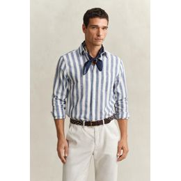Langarmhemd Gant "REGULAR COTTON LINEN STRIPE", Herren, Gr. L, N-Gr, vintage blau, Web, Obermaterial: 55% Leinen, 45% Baumwolle, regular fit normal, 2-Knopf-Manschette, Hemden Langarmhemd, Button-down-Kragen