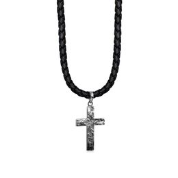 Kette mit Anh&auml;nger Kuzzoi "Halskette Herren Lederkette Kreuz Oxidiert Matt 925 Silber" Gr. 50, silber, Halsketten, Herren, 50, ohne Stein, Silber 925 (Sterlingsilber), Kette mit Anh&auml;nger