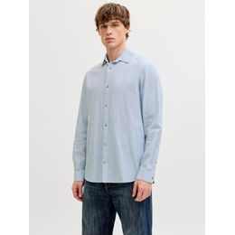 Jack & Jones Langarmhemd JACK & JONES "JJESUMMER LINEN BLEND SHIRT L/S SN", Herren, Gr. L, N-Gr, celestial blau, Web, Obermaterial: 70% Baumwolle, 30% Leinen, unifarben, normal normal, Hemden Langarmhemd, Baumwollmischung, regular fit