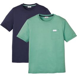 T-Shirt bonprix, Herren, Gr. 56/58 (XL), gr&uuml;n (salbeigr&uuml;n, dunkelblau), Obermaterial: 100% Baumwolle, unifarben, regular fit, Rundhals, Shirts T-Shirt, Regular Fit, Rundhalsausschnitt, mit Brusttasche, aus Baumwolle