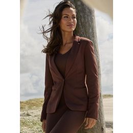 Kurzblazer Bruno Banani, Damen, Gr. 46, braun, Milano Rib, Obermaterial: 58% Viskose, 37% Polyester, 5% Elasthan. Futter: 100% Polyester, gemustert, unifarben, figurbetont h&uuml;ftlang, tiefer V-Ausschnitt, Blazer Kurzblazer, Leoprint-Futter