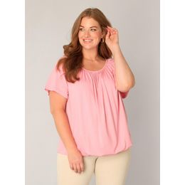 Ballonshirt Base Level Curvy "Yoni", Damen, Gr. 52, soft pink, Single Jersey, Obermaterial: 94% Viskose, 6% Elasthan, unifarben, figurumspielend h&uuml;ftlang, Rundhals, abgesteppt, Shirts Ballonshirt, mit gerafftem Rundhalsausschnitt