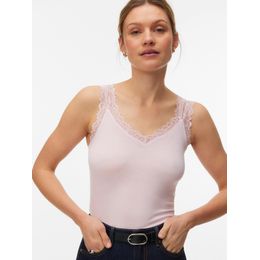 V&eacute;ro Moda Spitzentop VERO MODA "VMROSA SL TOP JRS NOOS", Damen, Gr. S, roseate spoonbill, Jersey, Obermaterial: 95% Viskose, 5% Elasthan, unifarben, figurbetont normal, V-Ausschnitt, Tops Spitzentop, Viskosemischung