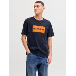 Jack & Jones Rundhalsshirt JACK & JONES "JJCOLE PRINT TEE SS CREW NECK", Herren, Gr. XXL, navy blazer, Jersey, Obermaterial: 100% Baumwolle, bedruckt, regular fit normal, Rundhals, Shirts Rundhalsshirt