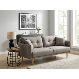 Schlafsofa Home Affaire "SORENITY, 196 cm, 3-Sitzer, verstellbare R&uuml;ckenlehne", taupe, B:196,5cm H:86cm T:85,5cm, Holzgestell, Schaum-Polsterung, Holzbeine und pflegeleichter Bezug, Sofas, Schlafsofa, Klappmechanismus, feiner Webstoff, nat&uuml;rliche Farben