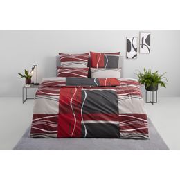 Bettw&auml;sche OTTO HOME "Kelian", rot (anthrazit, rot), B/L: 200cm x 200cm, 1 Stk., 2 Stk., Linon, B/L: 80cm x 80cm & 80cm x 80cm, 3, Linon, Obermaterial: 100% Baumwolle, Bettw&auml;sche, Bettw&auml;sche, in verschiedenen Qualit&auml;ten, gemusterte Bettw&auml;sche