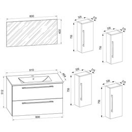 Vcm 5-tlg. Waschplatz Waschtisch Waschbecken Unterschrank Breite 80 cm Badm&ouml;bel Set mit Schubladen Dreht&uuml;ren Spiegel Badinos