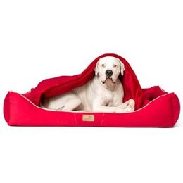 tierlando RUDOLPH - Orthop&auml;disches Hundebett inkl. Schonbezug mit Hundedecke dunkelrot 1,3 m, 25 cm, 1 m