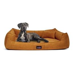 tierlando BRUCE VELOURS - Orthop&auml;disches Hundebett Soft orange/ braun 1,3 m, 25 cm, 1 m