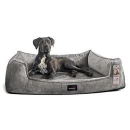 tierlando &reg; Orthop&auml;disches Hundebett FRANKLIN Kuscheliger Teddy-Stoff - Hundesofa grau/ grau 1,1 m, 22 cm, 90 cm