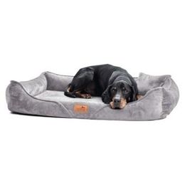 tierlando &reg; Orthop&auml;disches Hundebett TYSON | Kuschelig flauschiges XXL Hundesofa grau/ grau 1,3 m, 22 cm, 1 m