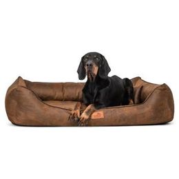 tierlando ALBERTO ORTHO Orthop&auml;disches Hundebett mit Velours Vintage hellbraun 1 m, 25 cm, 75 cm