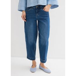bonprix Barrel-Jeans Mid Waist cropped, blau, Gr.46, Barrel-Jeans, Mid Waist, cropped, 99% Baumwolle