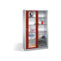 C+P Werkzeugschrank mit Sichtfenster-Schiebet&uuml;ren, 4 B&ouml;den, H1950xB1200xT500mm Front Rubinrot Korpus Lichtgrau ; C + P M&ouml;belsysteme (2059-055|S10035)