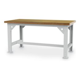 Bedrunka+Hirth Schwerlasttisch aus Stahlblech mit Ma&szlig;en BxHxT 1500x750x734-1084 mm und Arbeitsplatte aus Buche Multiplex, 03.15.000.6A)