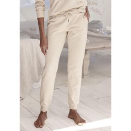 BENCH. LOUNGEWEAR Relaxhose beige Gr. 32/34 f&uuml;r Damen. Mit Logostickerei, Logoschriftzug, Bindeband. Basic. Nachhaltig.