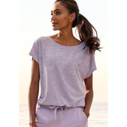 Venice Beach Rundhalsshirt violett Gr. 36/38 f&uuml;r Damen. Rundhals und Logodruck. Figurumspielend