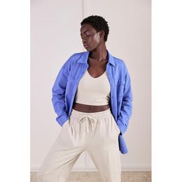 Buffalo Blusenshirt 'PinkPalms' blau Gr. 36/38 f&uuml;r Damen. Mit hoch geschlossener Ausschnitt. Loose Fit. Nachhaltig.
