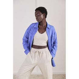 Buffalo Blusenshirt 'PinkPalms' blau Gr. 32/34 f&uuml;r Damen. Mit hoch geschlossener Ausschnitt. Loose Fit. Nachhaltig.