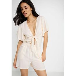 LSCN BY LASCANA Kurzoverall beige Gr. 34 f&uuml;r Damen. Mit tiefer V-Ausschnitt. Figurumspielend. Nachhaltig.