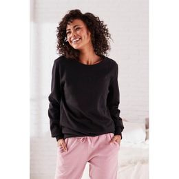 Vivance Longsweatshirt schwarz Gr. 44/46 f&uuml;r Damen. Rundhals und Stickerei. Bequem. Nachhaltig.