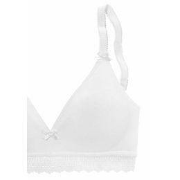 Petite Fleur Bralette-BH wei&szlig;+schwarz Gr. 70C. Mit Schleifen, Spitze. Ohne B&uuml;gel. Nachhaltig.