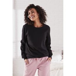 Vivance Longsweatshirt schwarz Gr. 40/42 f&uuml;r Damen. Rundhals und Stickerei. Bequem. Nachhaltig.