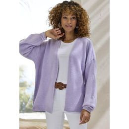 VIVANCE BY LASCANA Strickjacke violett Gr. 1 f&uuml;r Damen. Mit ohne Ausschnitt. Figurumspielend