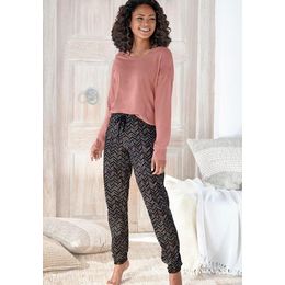 Vivance Dreams Pyjama mehrfarbig Gr. 32/34 f&uuml;r Damen. Rundhals und Allover-Druck. Loose Fit. Nachhaltig.