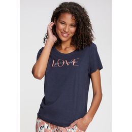 VIVANCE DREAMS BY LASCANA Pyjamaoberteil blau Gr. 32/34 f&uuml;r Damen. Rundhals und Print. Bequem. Nachhaltig.
