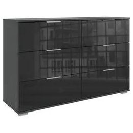 Schubkastenkommode wimex "Easy", grau (graphit, schwarzglas), B:130cm H:83cm T:41cm, Sideboards, mit Glas- oder Spiegelfront