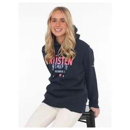 Sweatshirt Zwillingsherz, Damen, Gr. L/XL (L/XL), blau (navy), Sweatware, Obermaterial: 50% Baumwolle, 50% Polyester, unifarben, normal normal, ohne Ausschnitt, angesetztes B&uuml;ndchen, Sweatshirts Sweatshirt, gestickter Schriftzug vorn und hinten, Kapuze, Langarm, K&auml;ngurutasche