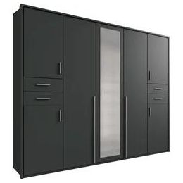 Dreht&uuml;renschrank wimex "Vegas", grau (graphit, griffe alu), B:228cm H:210cm T:58cm, Holzwerkstoff, Schr&auml;nke, Dreht&uuml;renschrank, inklusive Passepartout-Rahmen, mit Spiegelt&uuml;ren und Schubladen
