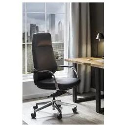 Drehstuhl Salesfever "mit Stil und Komfort", schwarz (schwarz, chromfarben, chromfarben), B:63cm H:120,5cm T:66cm, Polyurethan, St&uuml;hle, Drehstuhl, Ergonomischer B&uuml;rostuhl mit pflegeleichtem Kunstlederbezug