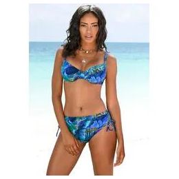 B&uuml;gel-Bikini Lascana, Damen, Gr. 42, Cup E, blau (blau, bedruckt), Polyamid, bedruckt, Bikini-Sets B&uuml;gel-Bikini, mit h&ouml;her geschnittener Hose