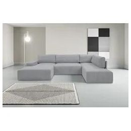 Wohnlandschaft WERK2 "Rotterdam, U-Form, in kuschelweichem Cord oder Breitcord. Breite 329cm", grau, B:325cm H:85cm T:190cm, 90% Polyester, 10% Nylon, Sofas, Wohnlandschaft, Design Sofa mit Schlaffunktion & Bettkasten, Cord, Grau