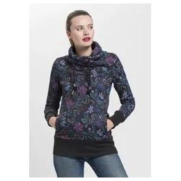 Sweater Ragwear "NESKA O", Damen, Gr. S, schwarz (schwarz 1010), Sweatware, Obermaterial: 70% Baumwolle, 30% Polyester, kontrastfarbene Details, meliert, unifarben, figurbetont Po-bedeckend, asymmetrischer Ausschnitt, Rippb&uuml;ndchen, Sweatshirts Sweater, Kapuzen-Sweater mit asymetrischem Schalkragen