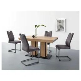 Essgruppe Hela "Tisch ausziehbar 140 -220 cm", braun (braun, anthrazit, grau), Microfaser Polyester, Synchron-Auszug, Holzwerkstoff, Metall, Polyester, Sitzm&ouml;bel-Sets, Essgruppe, Belastbarkeit 140 KG, bequem gepolstert mit Griff