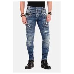 Cipo & Baxx R&ouml;hrenjeans CIPO & BAXX "Jeans", Herren, Gr. 38, L&auml;nge 34, blau, 100% Baumwolle, unifarben, skinny fit lang, Jeans, mit Dreifachbund in Straight Fit, CD-466
