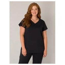 V-Shirt Base Level Curvy "Lilly", Damen, Gr. 50, schwarz, Single Jersey, Obermaterial: 75% Polyamid, 25% Elasthan, unifarben, bequem h&uuml;ftbedeckend, V-Ausschnitt, Shirts, mit Stretch