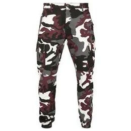 Cargohose Urban Classics "Urban Classics Herren Camo Cargo Jogging Pants 2.0", Herren, Gr. 38, Normalgr&ouml;&szlig;en, wine camo, 98% Baumwolle, 2% Elasthan, loose fit, Hosen Cargohose