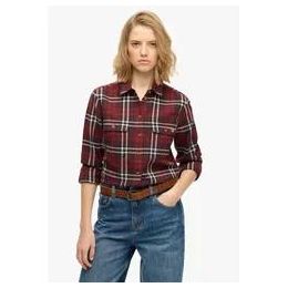 Karobluse Superdry "LUMBERJACK CHECK FLANNEL SHIRT", Damen, Gr. M, rot (frontier check rot), Flanell, Obermaterial: 100% Baumwolle, kariert, relaxed fit, Blusen Karobluse