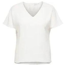 Shirtbluse Only CARMAKOMA "CARMETTA LIFE V-NECK SS TOP WVN NOOS", Damen, Gr. 46, cloud dancer, Jersey, Obermaterial: 100% Polyester, unifarben, regular fit normal, V-Ausschnitt, Blusen