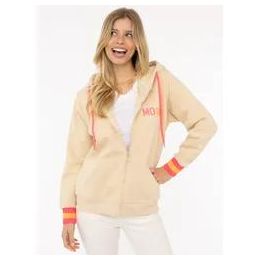 Kapuzensweatjacke Zwillingsherz "Rahel", Damen, Gr. L, beige, Sweatware, Obermaterial: 50% Baumwolle, 50% Polyester, bedruckt, unifarben, h&uuml;ftbedeckend, ohne Ausschnitt, Rippb&uuml;ndchen kontrastfarben, Sweatjacken, Langarm, Kapuze, Rei&szlig;verschluss, modisch, Schriftzug, Taschen