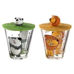 Kinderbecher Leonardo "Kinderbecher mit Deckel Bambini 215 ml 2er Set", bunt (l&ouml;we, panda), Trinkgef&auml;&szlig;e, Kinderbecher