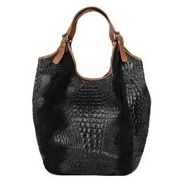 Shopper Samantha Look, Damen, Gr. B/H/T: 45cm x 45cm x 13cm onesize, schwarz, Leder, gl&auml;nzend, Taschen Shopper, echt Leder, Made in Italy