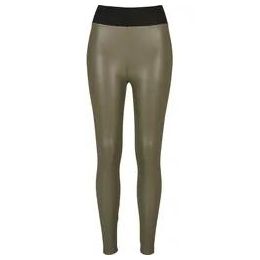Leggings Urban Classics "Urban Classics Damen Ladies Faux Leather High Waist Leggings", Damen, Gr. S, US-Gr&ouml;&szlig;en, olive, 91% Polyester, 9% Elasthan, unifarben, skinny fit, Hosen Leggings