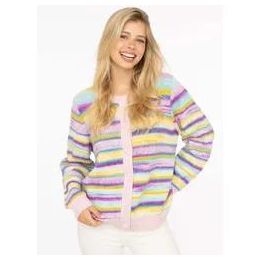 Strickjacke Zwillingsherz "Kleine Streifen", Damen, Gr. L/XL, bunt, Strick, Obermaterial: 53% Polyacryl, 33% Nylon, 14% sonstige Fasern, Strickjacken Strickjacke, mit Kn&ouml;pfen und Wollanteil