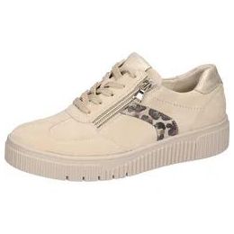 Waldl&auml;ufer Plateausneaker WALDL&Auml;UFER "K-SANSA", Damen, Gr. 7 (40,5), hellbeige, goldfarben, leo, Nappaleder, Nubukleder, Veloursleder, animal-print, kontrastfarbene Details, metallic, Schuhe Plateausneaker, Schn&uuml;rschuh, Halbschuh, Freizeitsneaker mit Leder-Fu&szlig;bett, K-Weite